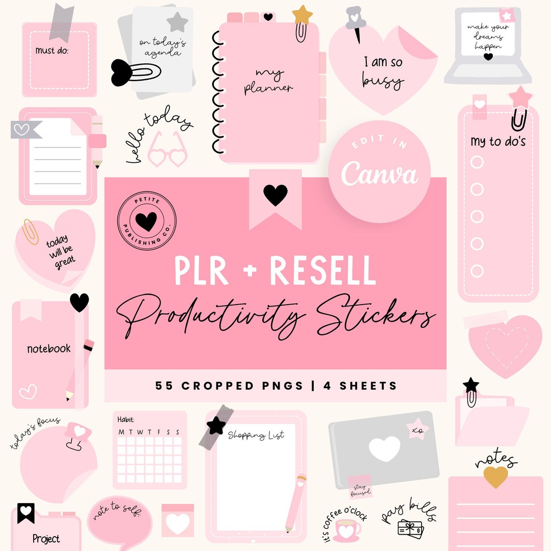 Productivity Stickers, PLR Resell, Sticky Notes, Digital Planner ...