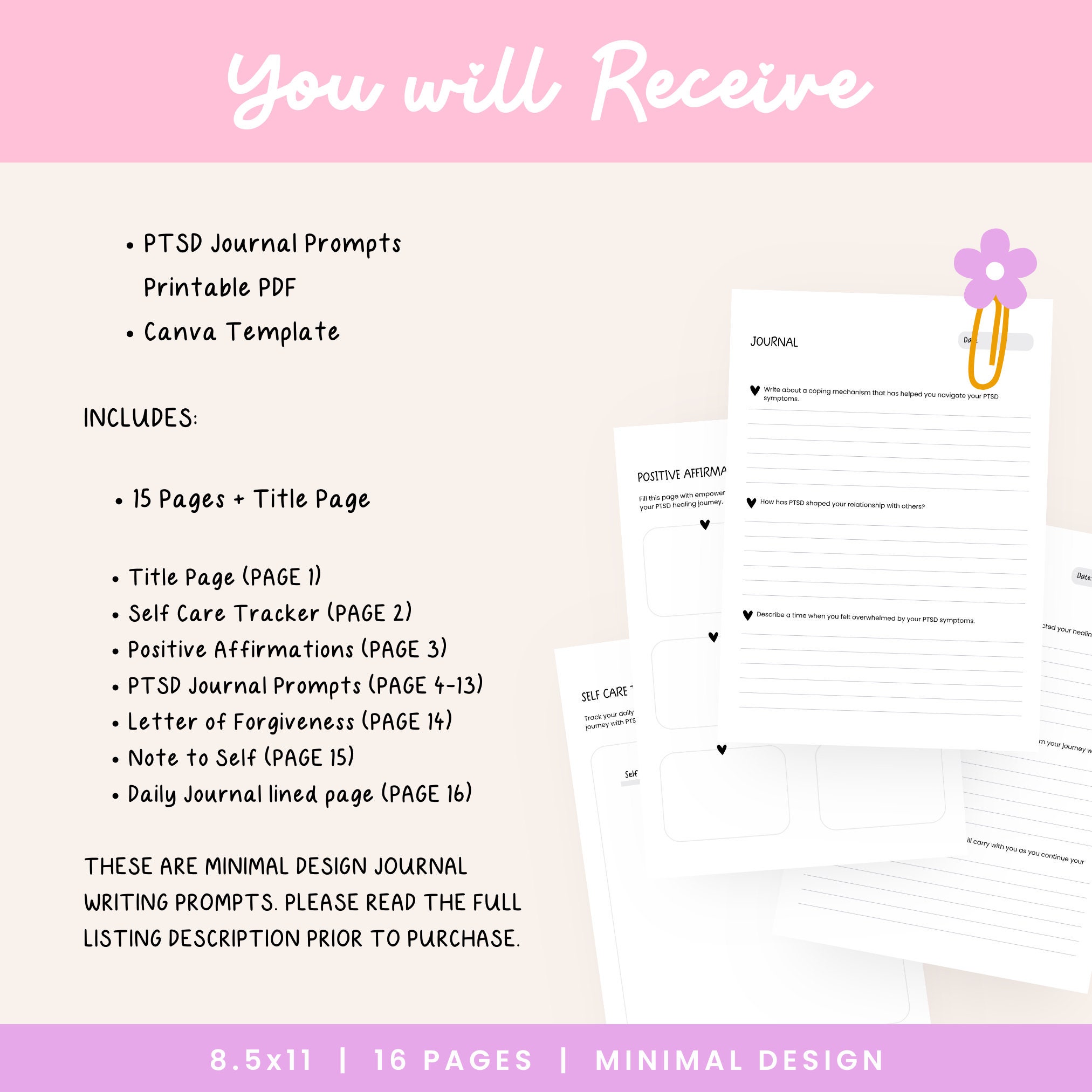 PTSD Journal Writing Prompts, PLR Resell, CPTSD Trauma Grief Anxiety ...