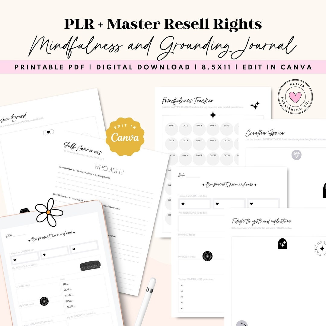 Mindfulness Journal Printable, PLR Resell, Grounding, Editable Canva ...