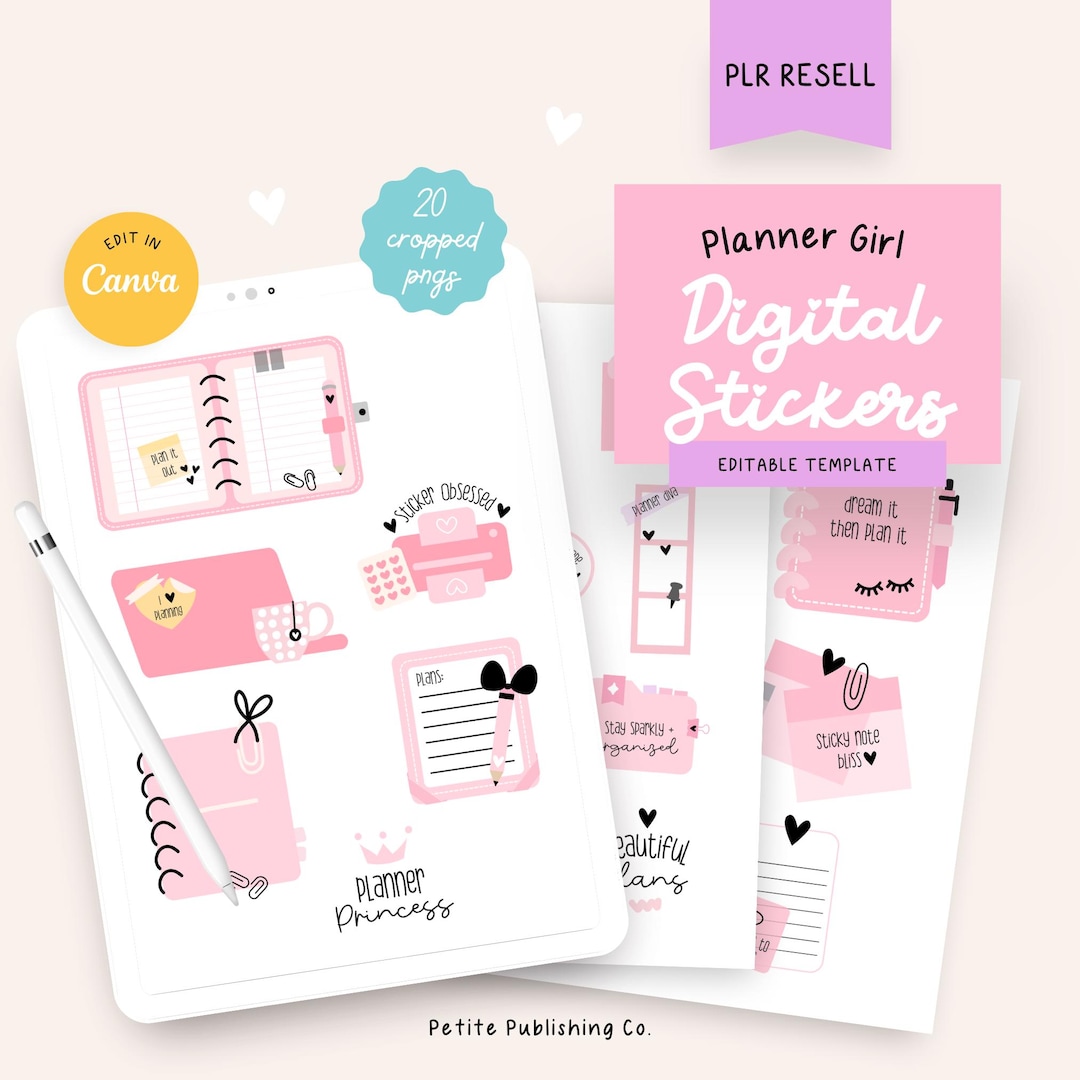 Digital Planner Girl Sticker Sheets, PLR Resell, Sticky Notes Cropped ...