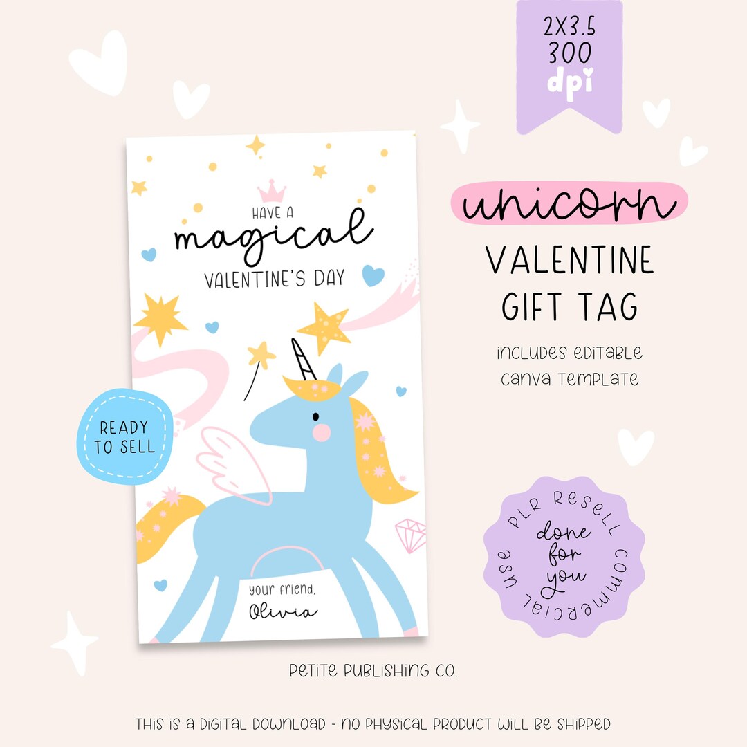 Unicorn Valentine Gift Tag, Editable Canva Template, Kids Classroom ...