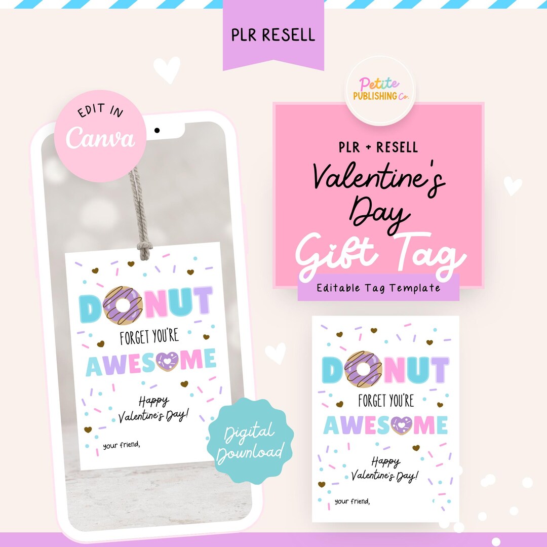 Donut Valentine's Day Gift Tag Printable, Editable Canva Template, Kid ...