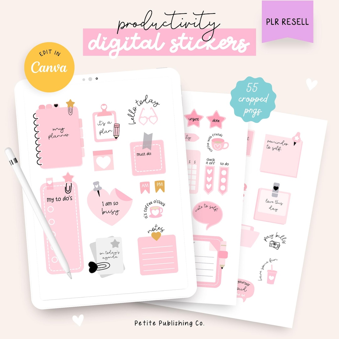 Productivity Stickers, PLR Resell, Sticky Notes, Digital Planner ...