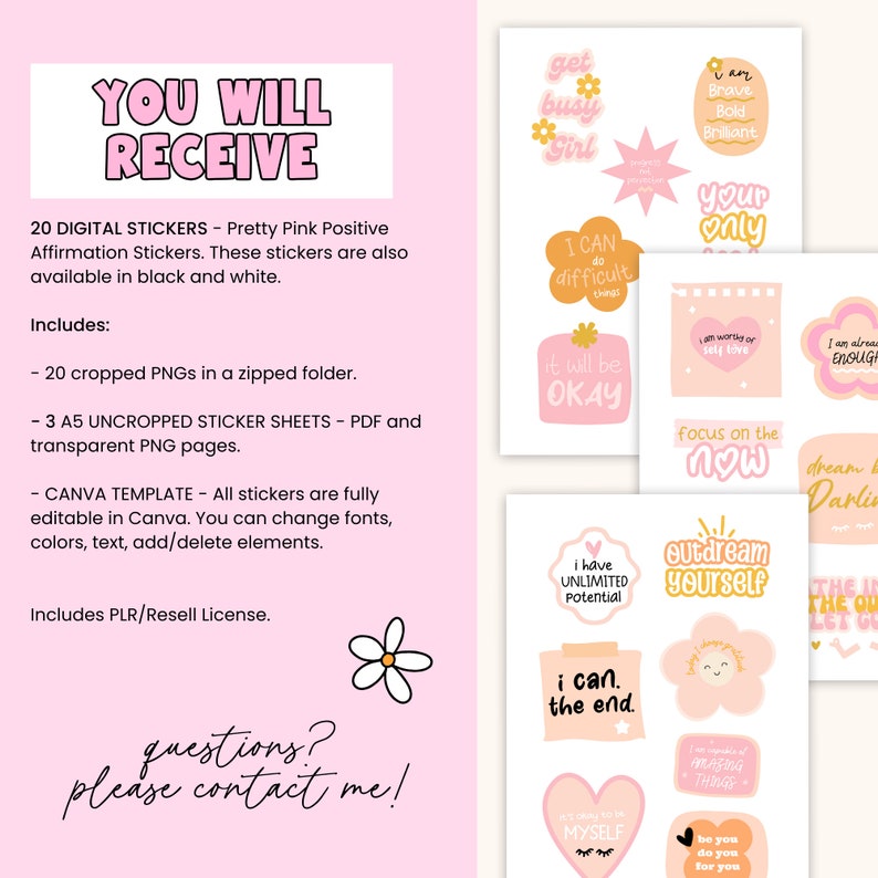 Positive Affirmation Sticker Pack, PLR Resell, PNG Quotes, Kindness ...