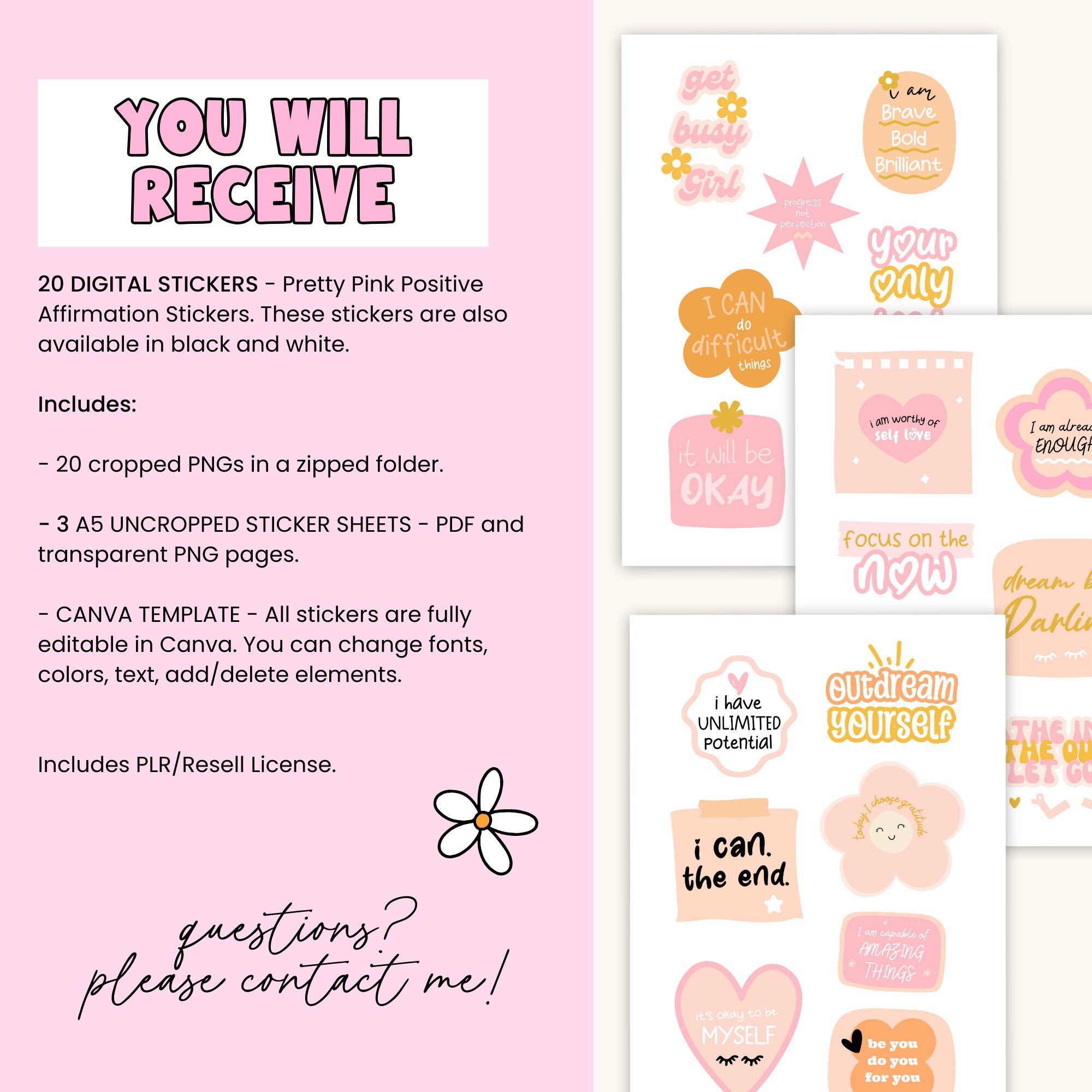 Positive Affirmation Sticker Pack, PLR Resell, PNG Quotes, Kindness ...