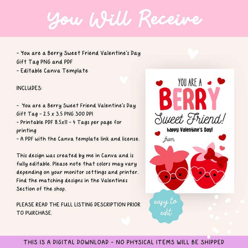 Valentine's Day Gift Tag Printable, Editable Canva Template, Classroom ...