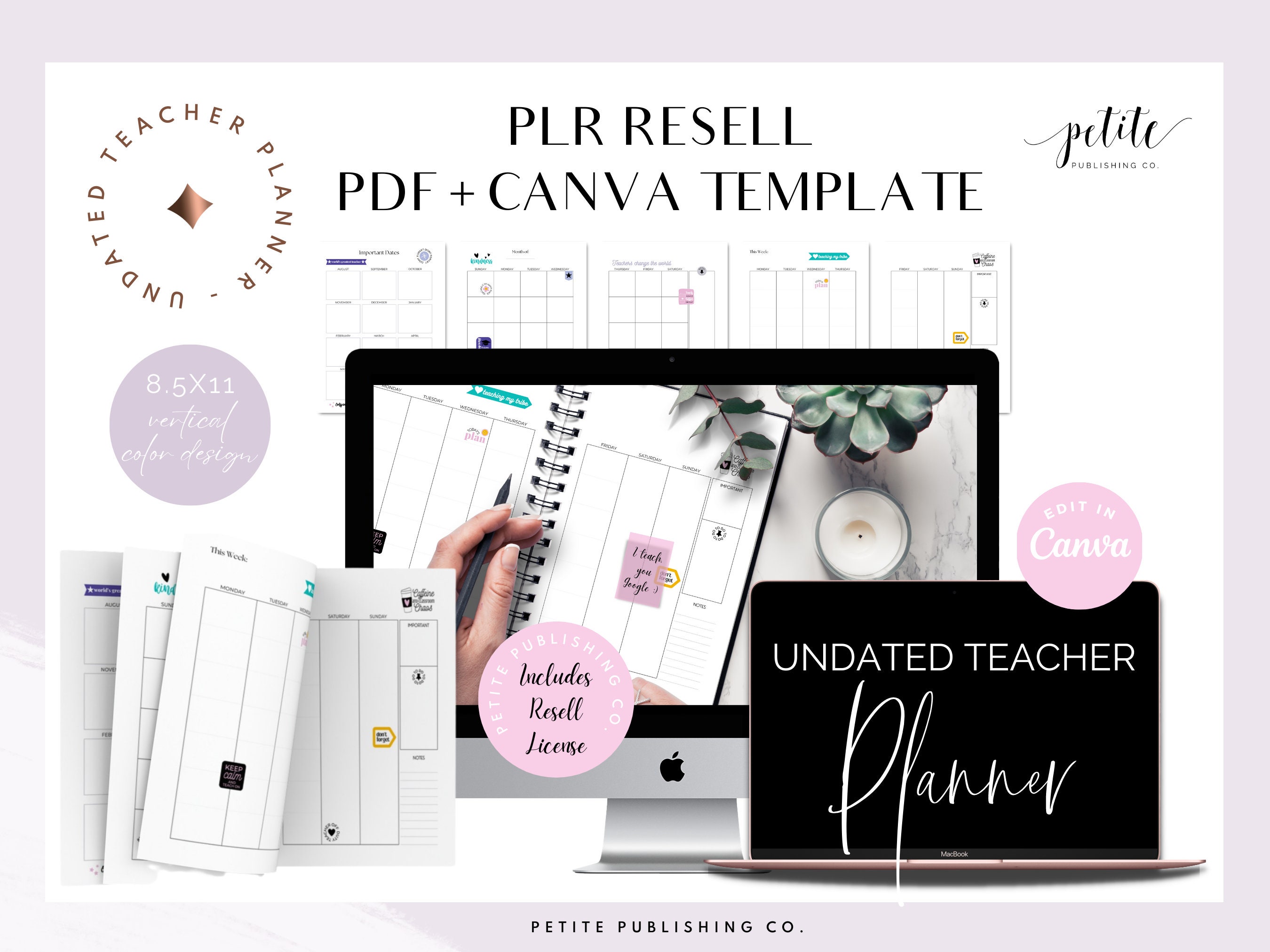 PLR Undated Teacher Planner Printable PDF, Canva Template, Academic ...