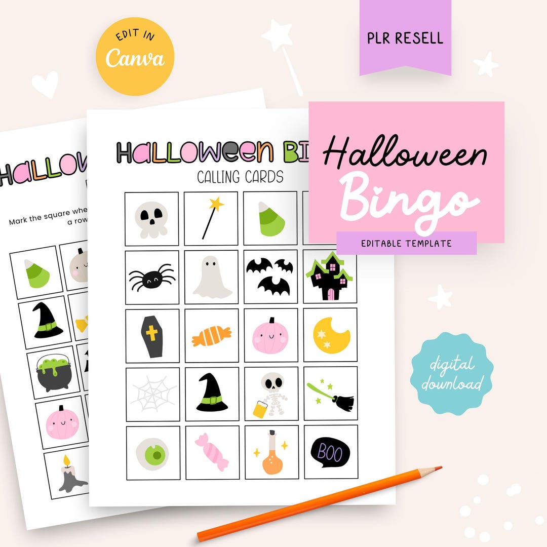 Halloween Bingo Printable, PLR Resell, Family Party Game, Cute Kids ...