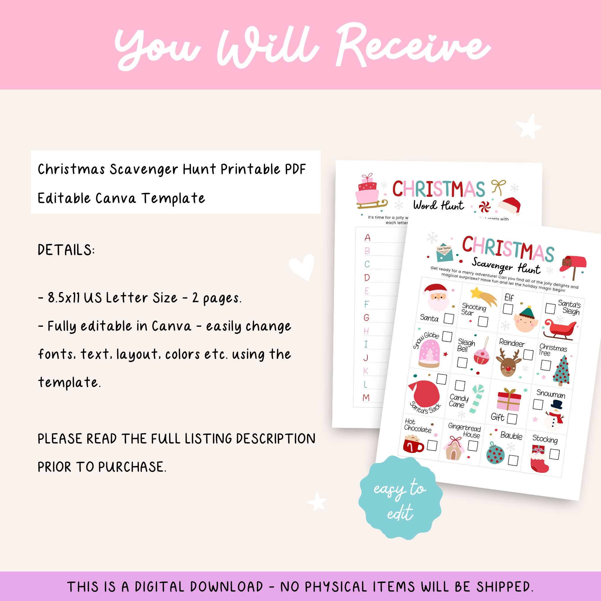Christmas Scavenger Hunt Printable, PLR Resell, Family Party Game, Kids ...