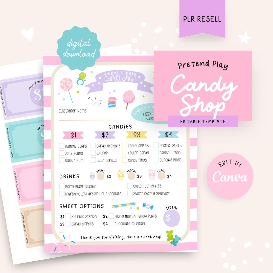 Pretend Play Candy Shop Printable, PLR Resell, Summer Playtime Activity ...