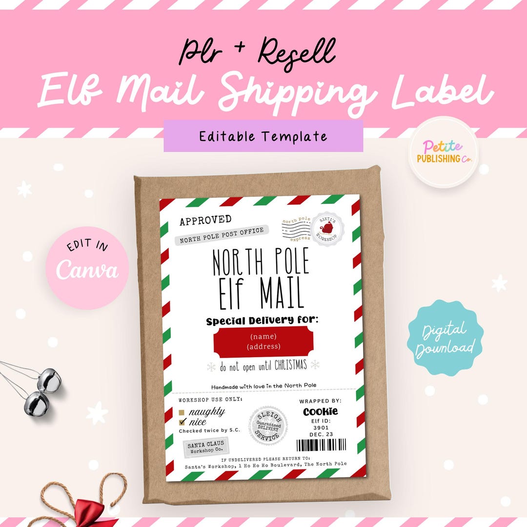 North Pole Elf Mail Shipping Label, Special Delivery Christmas Tag, Elf ...