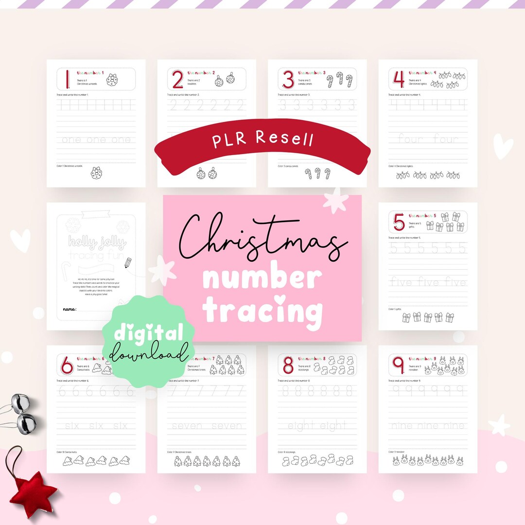 Christmas Number Tracing and Coloring Sheets, Holiday Activity Pages ...