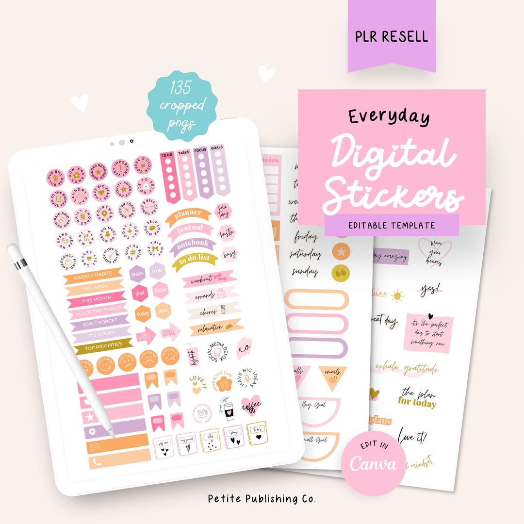 Everyday Digital Stickers, PLR Master Resell Rights, Canva Template ...