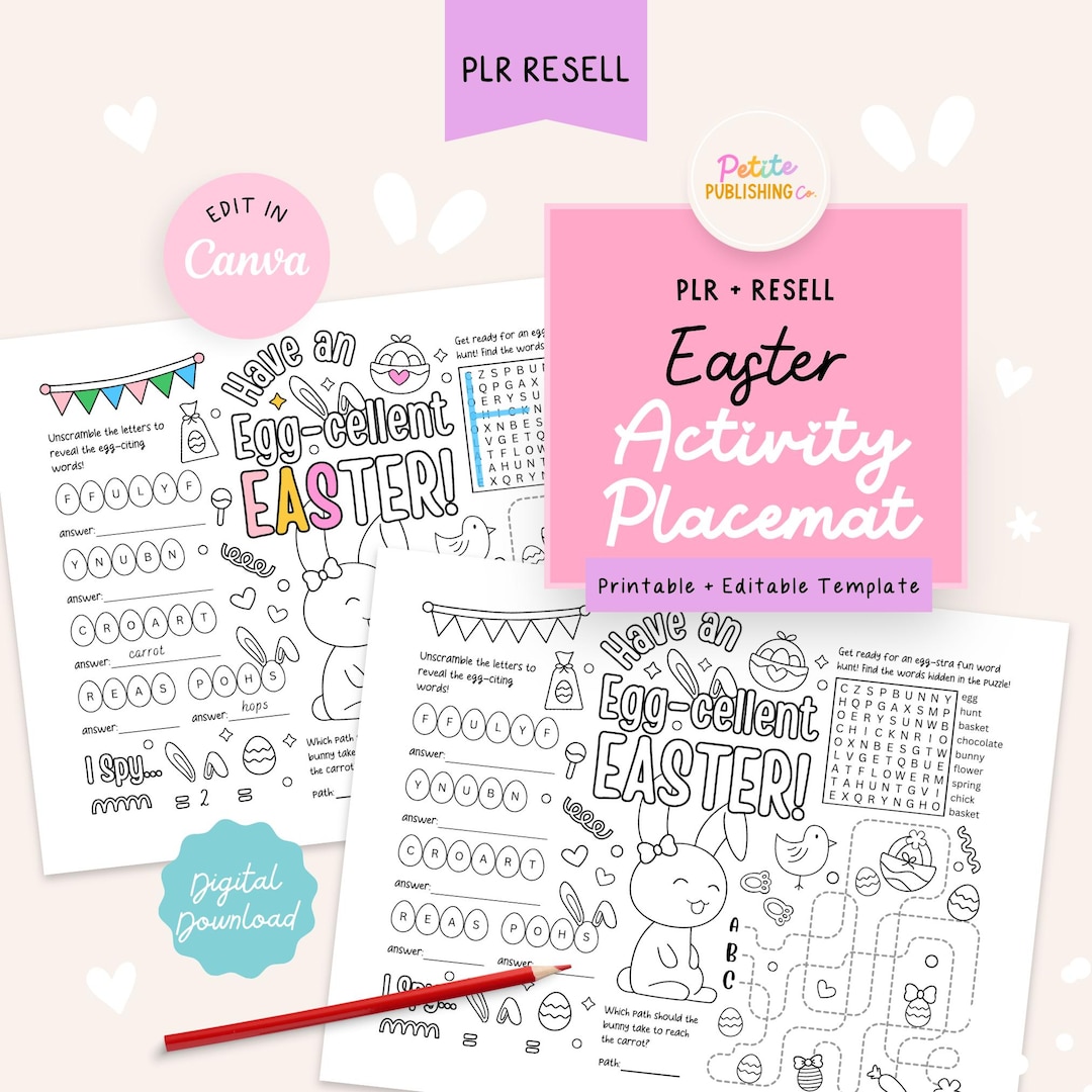 Easter Activity Placemat Printable, Coloring Page, Kids Classroom Party ...