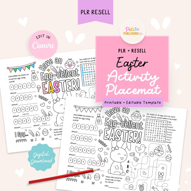 Easter Activity Placemat Printable, Coloring Page, Kids Classroom Party ...