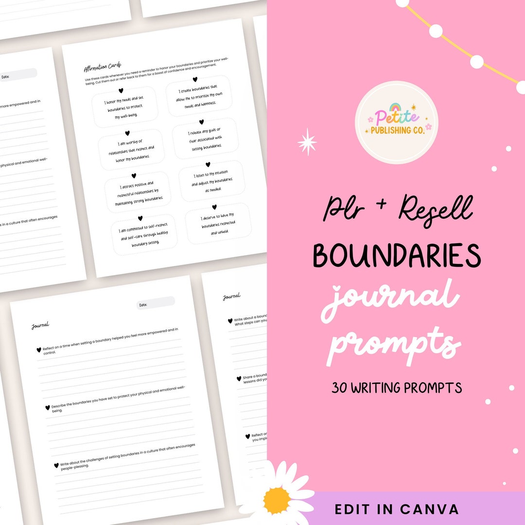 Boundaries Journal Prompts, PLR Resell, CBT Worksheet, Positive ...