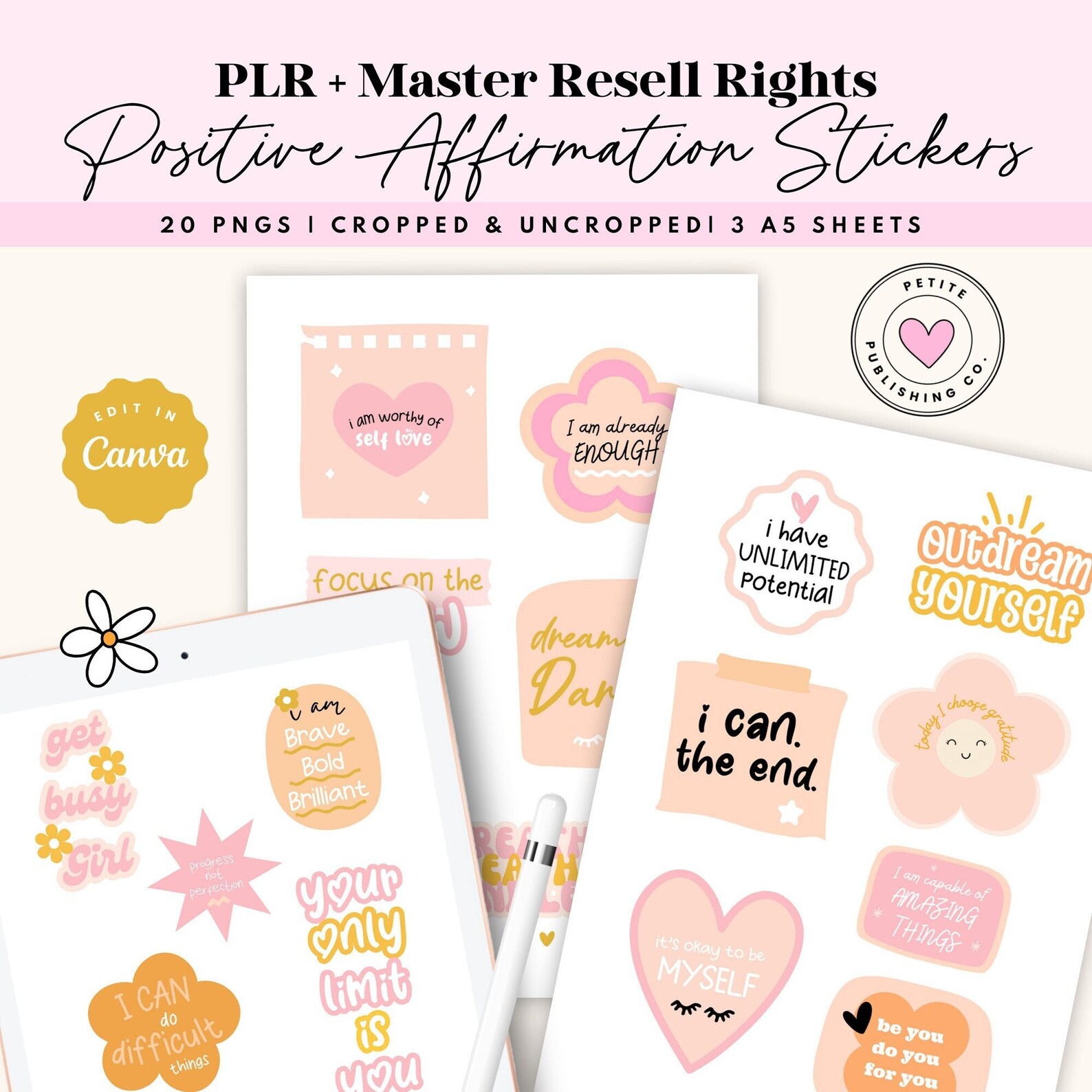 Positive Affirmation Sticker Pack, PLR Resell, PNG Quotes, Kindness ...