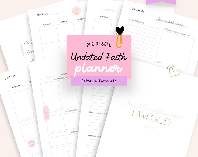 Undated Faith Planner Printable, Monthly Weekly, Canva Template (PLR ...