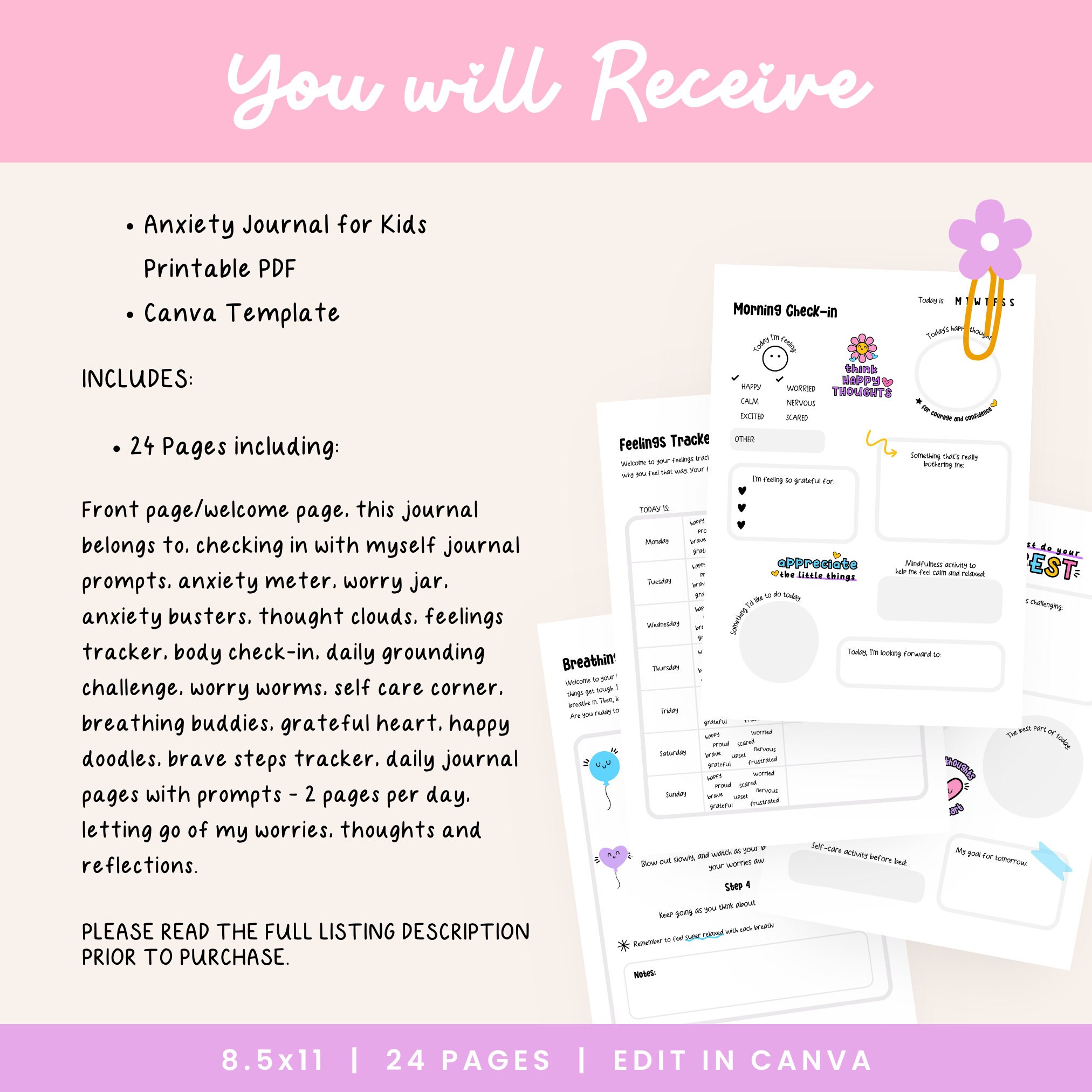 Anxiety Journal for Kids, PLR MRR Resell, Activity Worksheet Mental ...