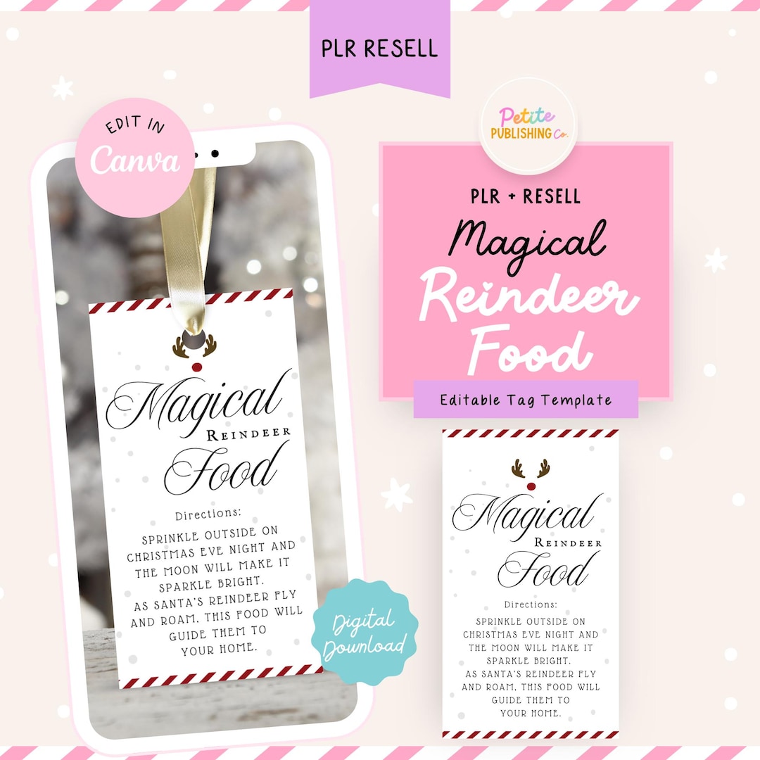 Printable Magical Reindeer Food Christmas Tag, Editable Canva Template ...