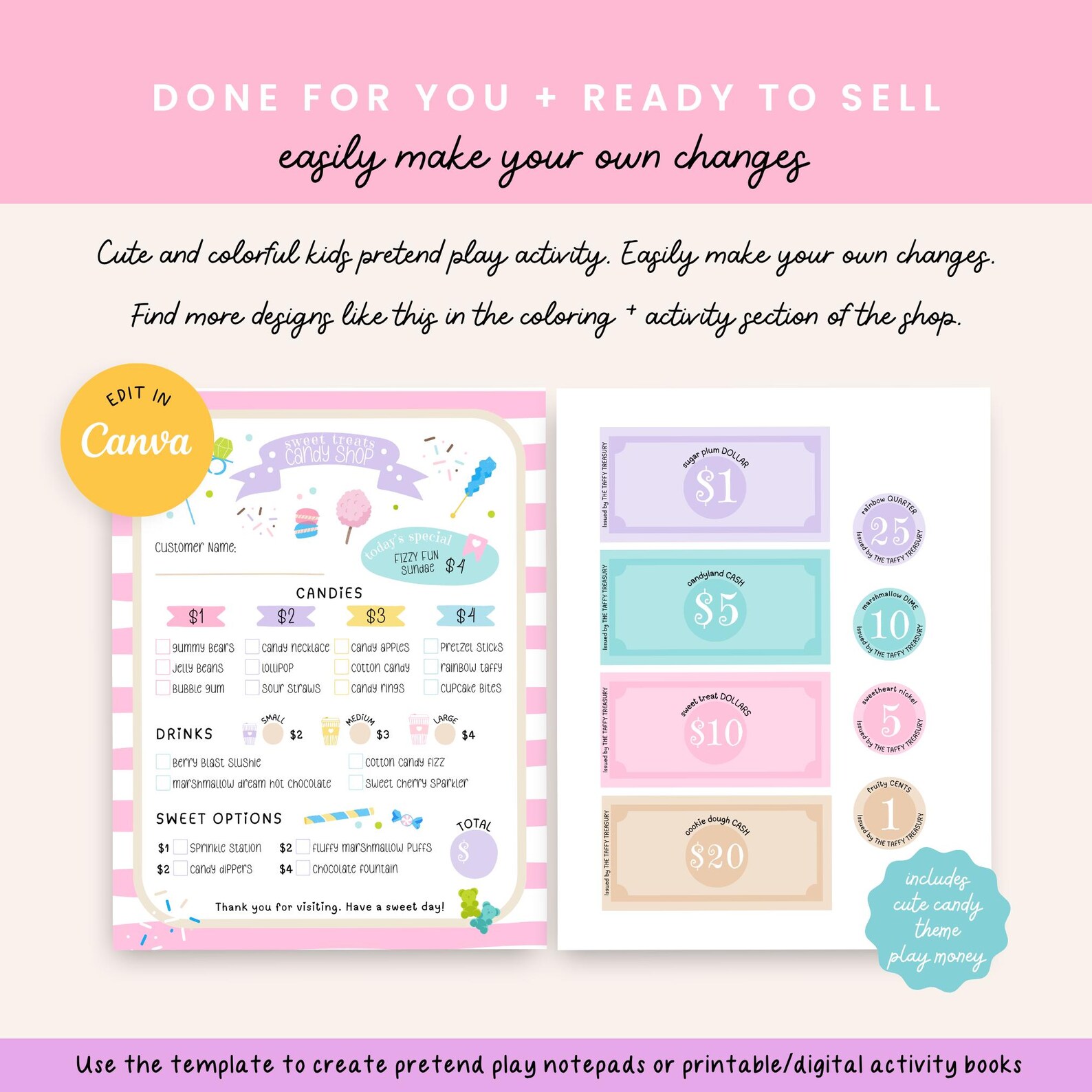Pretend Play Candy Shop Printable, PLR Resell, Summer Playtime Activity ...