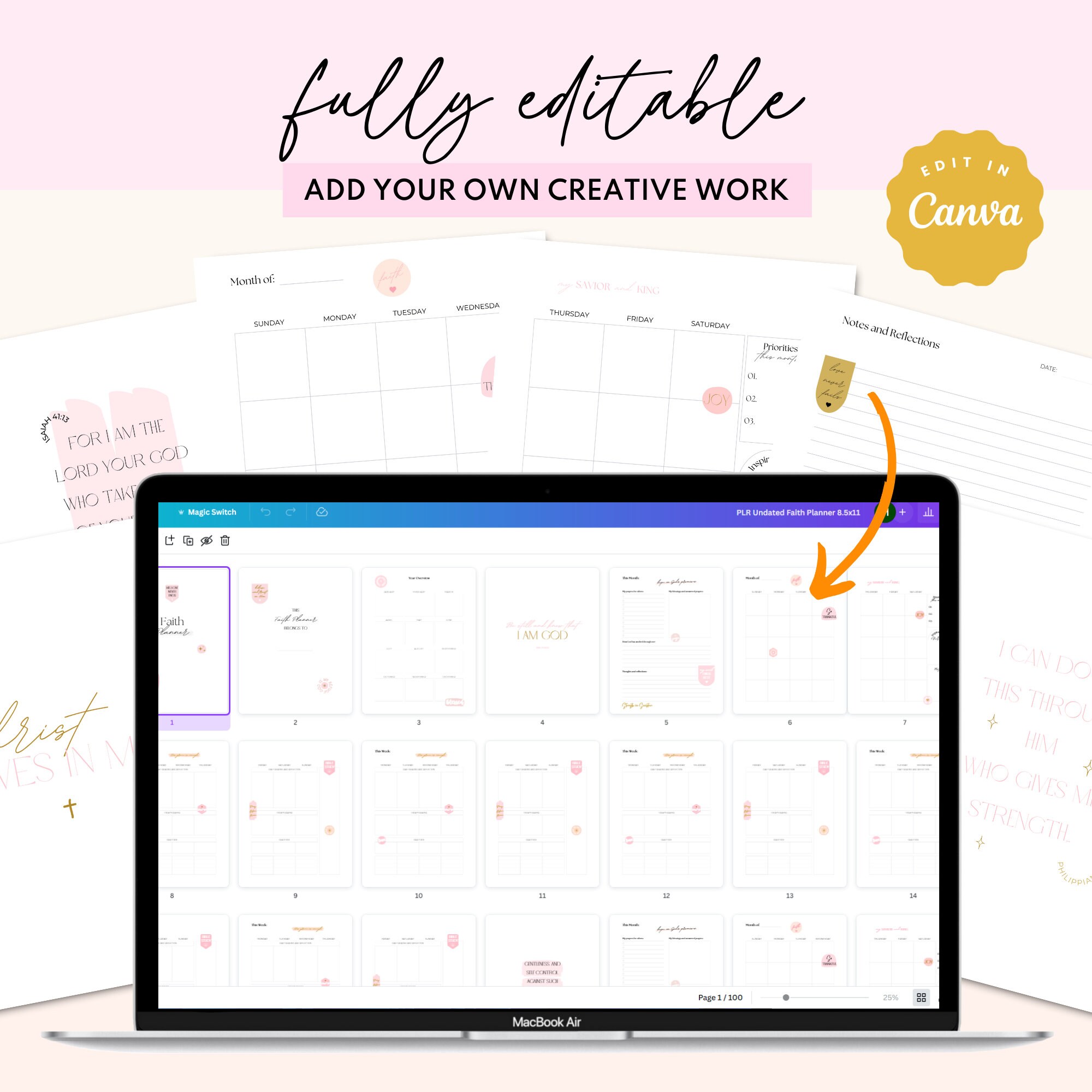 Faith Planner Printable, PLR Resell Canva Template, Undated Monthly ...