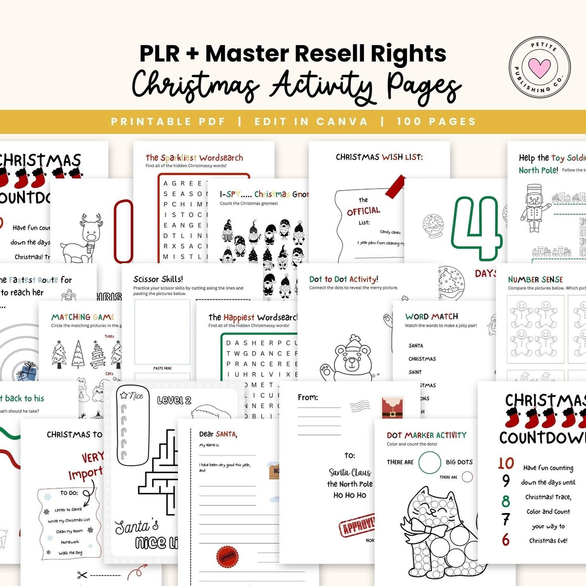 PLR Christmas Activity Pages for Kids Printable PDF, Coloring Sheets ...