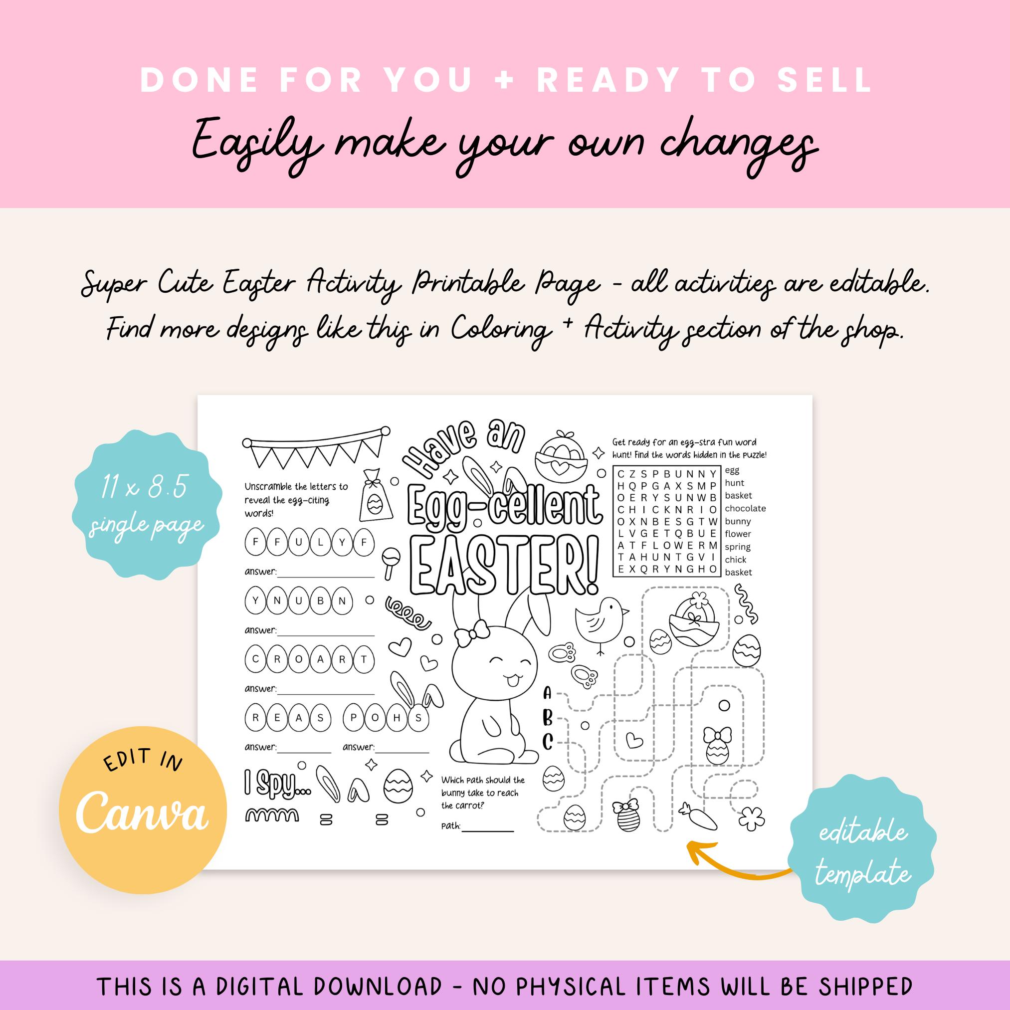 Easter Activity Placemat Printable, Coloring Page, Kids Classroom Party ...