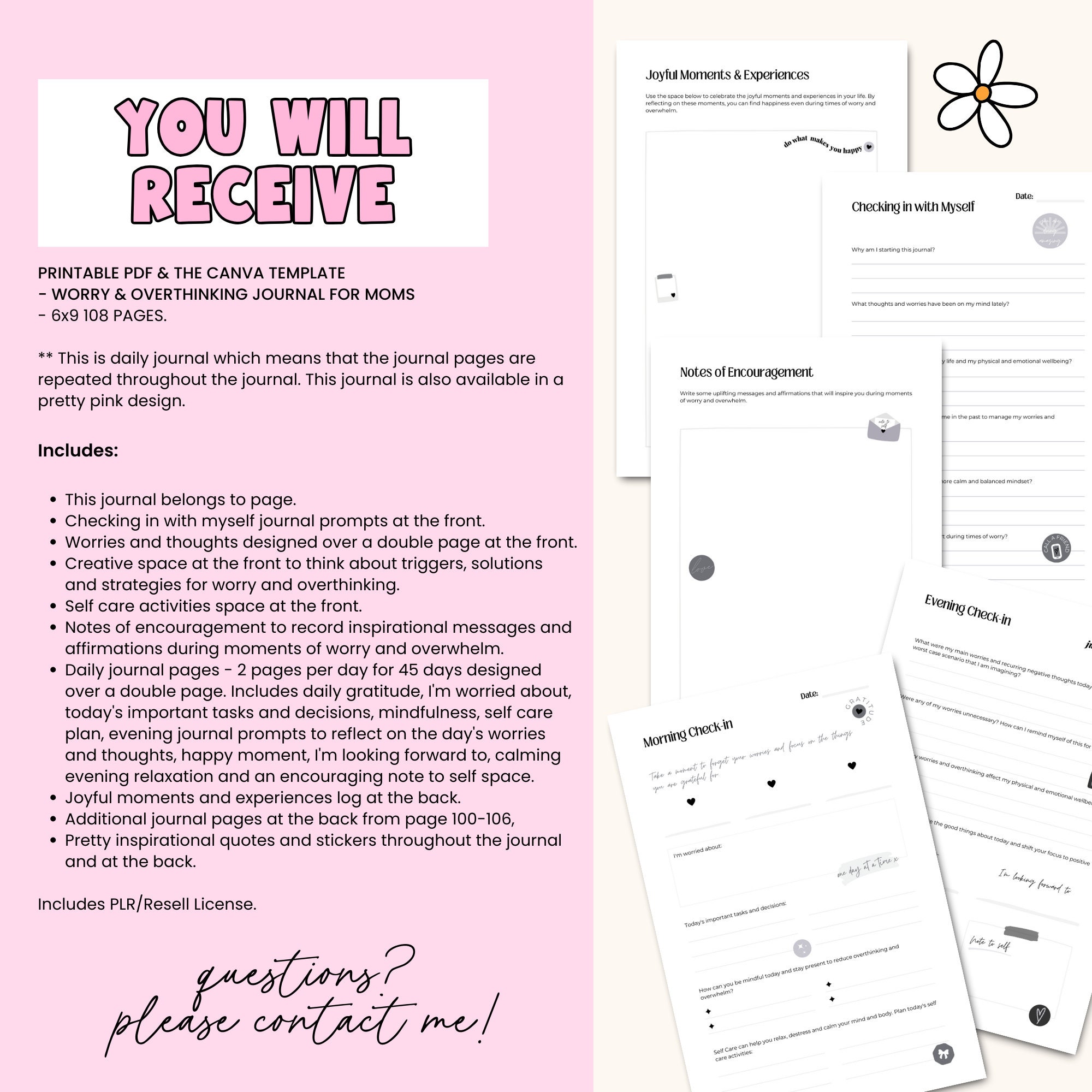 Worry Journal for Moms Printable With Prompts, PLR Resell Canva ...