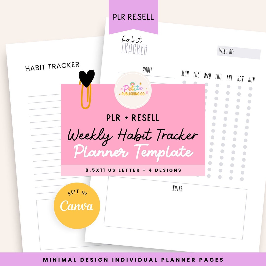 PLR Weekly Habit Tracker Template, Edit in Canva, Resell, Minimal MRR ...