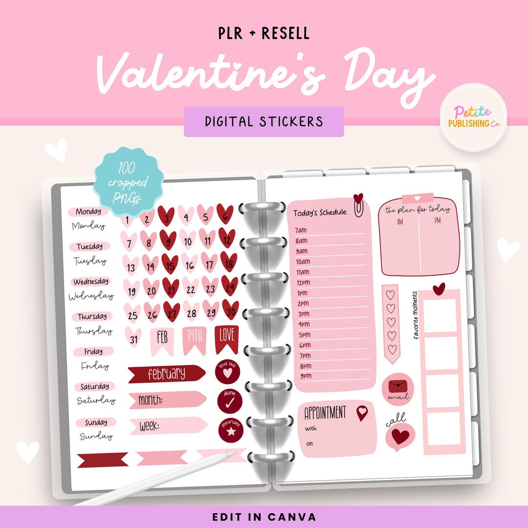 Valentines Stickers, PLR Resell, Everyday Digital Icons, February ...