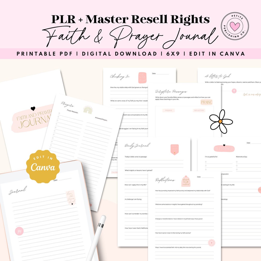 Faith and Prayer Journal Printable, PLR Resell, Prayer Bible Study ...