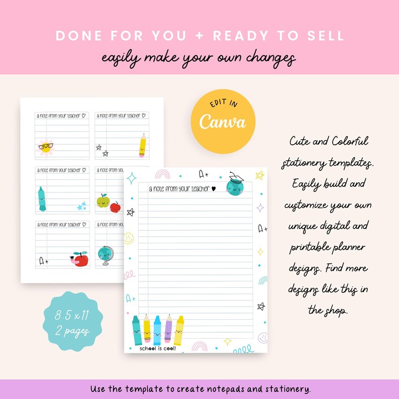 Teacher Notepaper Printable, Cute + Colorful Stationery, Notepad ...