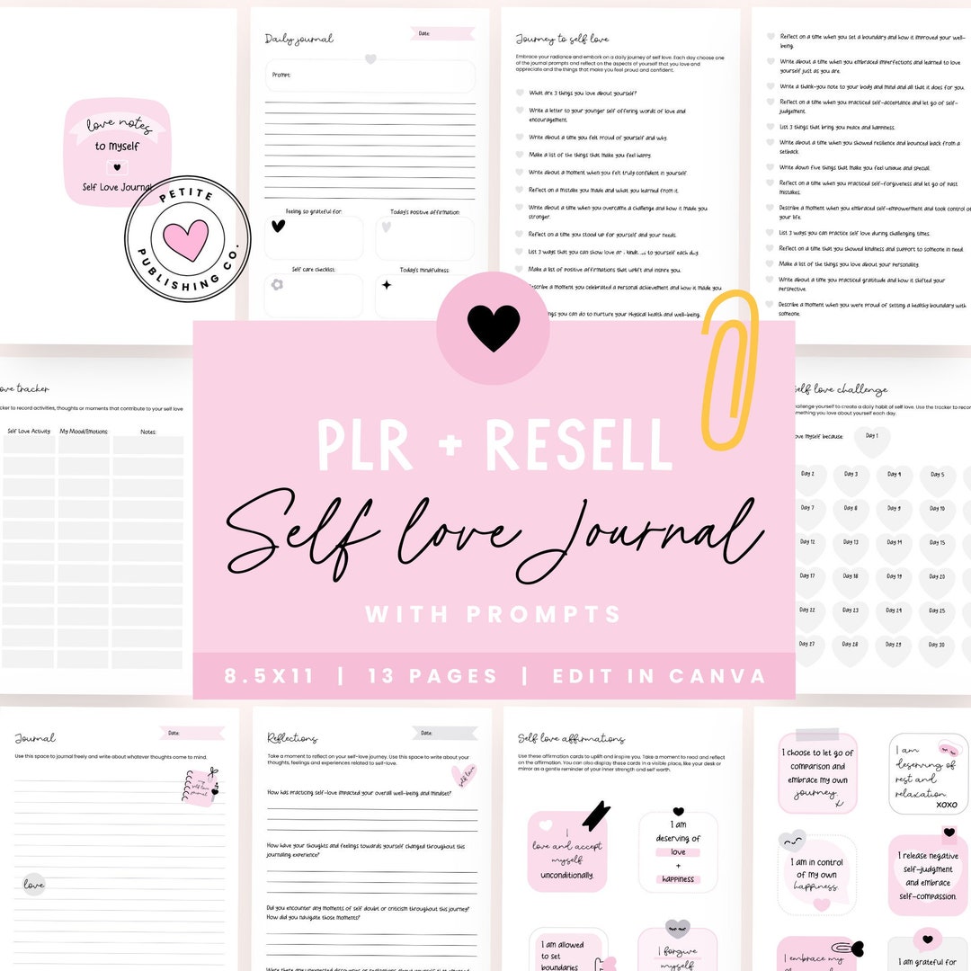 Self Love Journal With Prompts, PLR Resell, Positive Affirmations ...