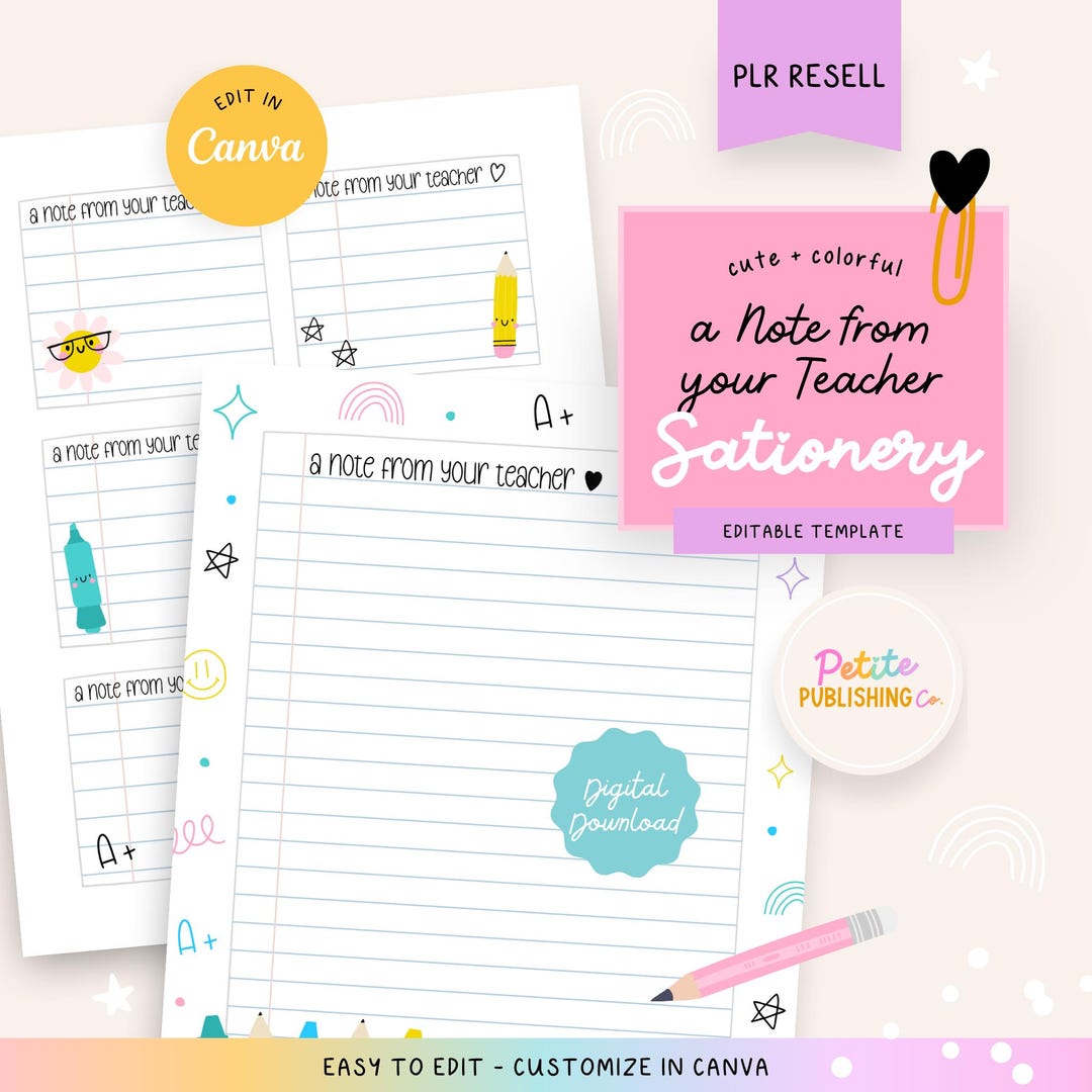 Teacher Notepaper Printable, Cute + Colorful Stationery, Notepad ...