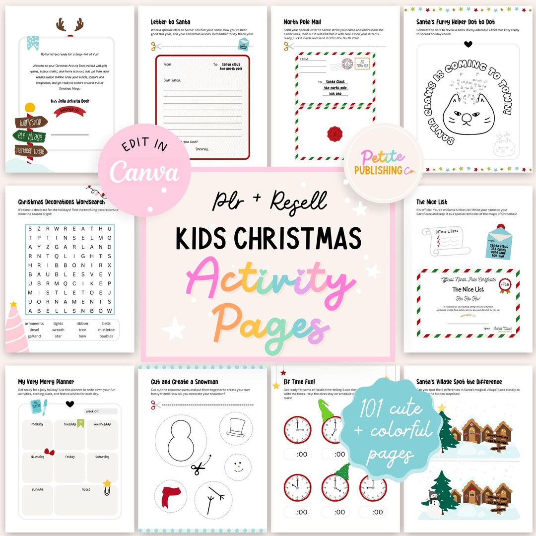 PLR Christmas Activity Pages for Kids, PLR Resell, Holiday Coloring ...