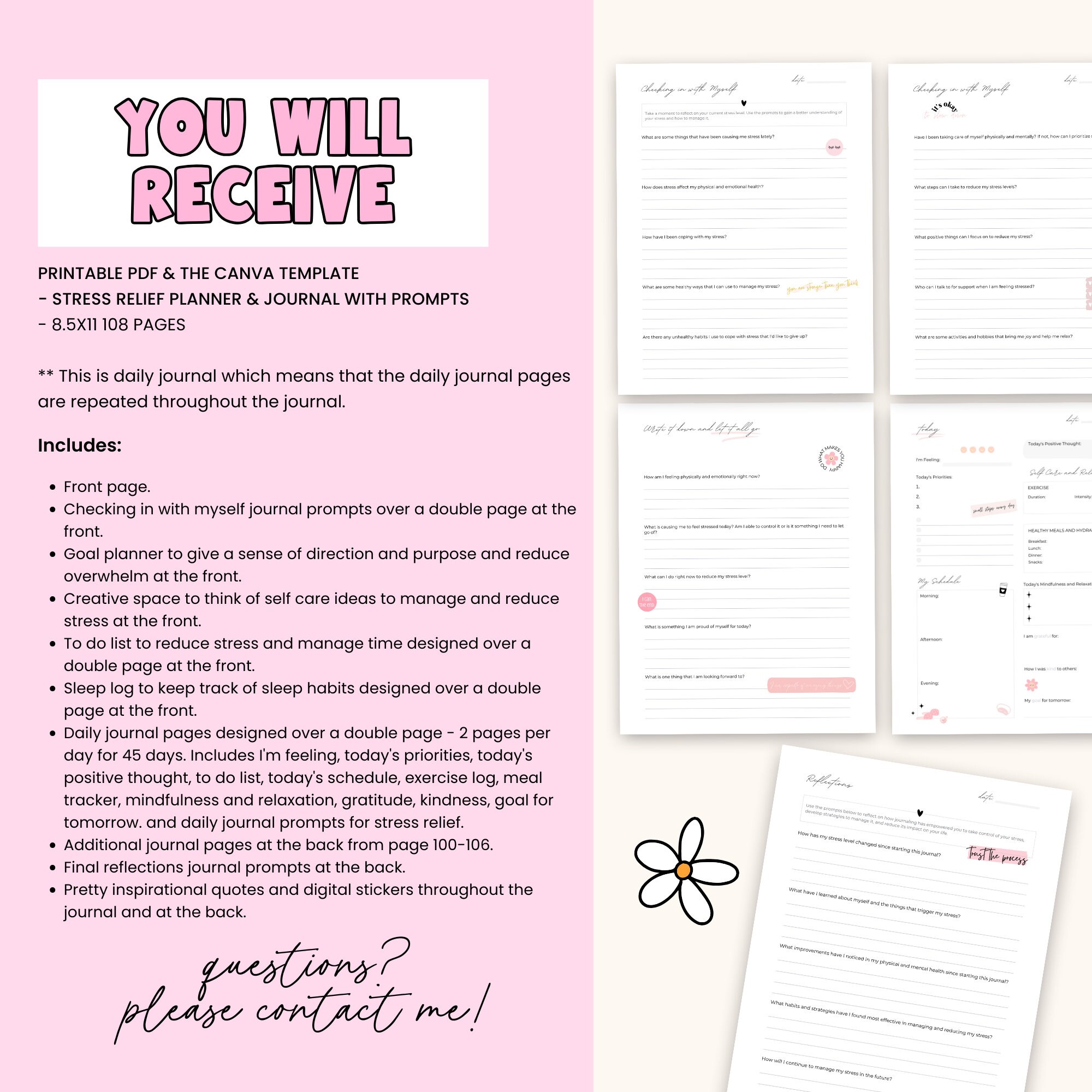 Stress Relief Planner and Journal Printable, PLR Resell, Canva Template ...
