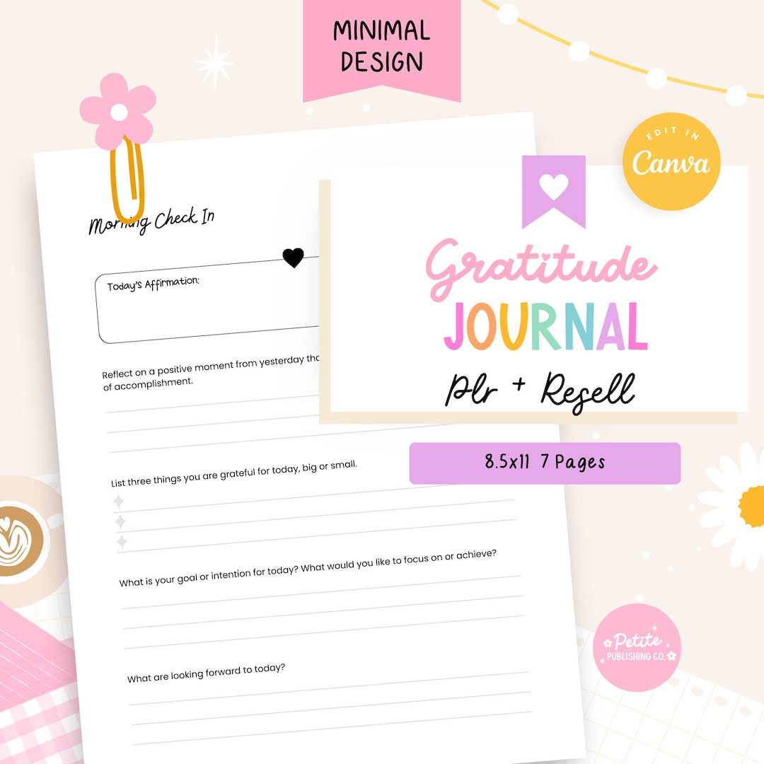 Gratitude Journal Pages, PLR Resell, 30 Day Challenge, Canva Template ...