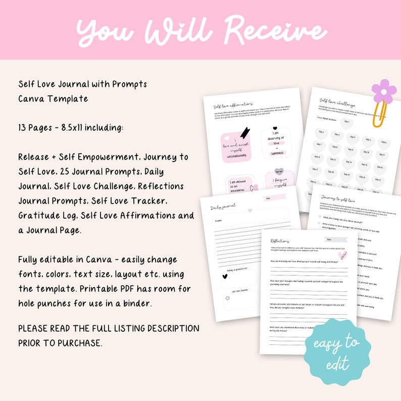 Self Love Journal With Prompts, PLR Resell, Positive Affirmations ...