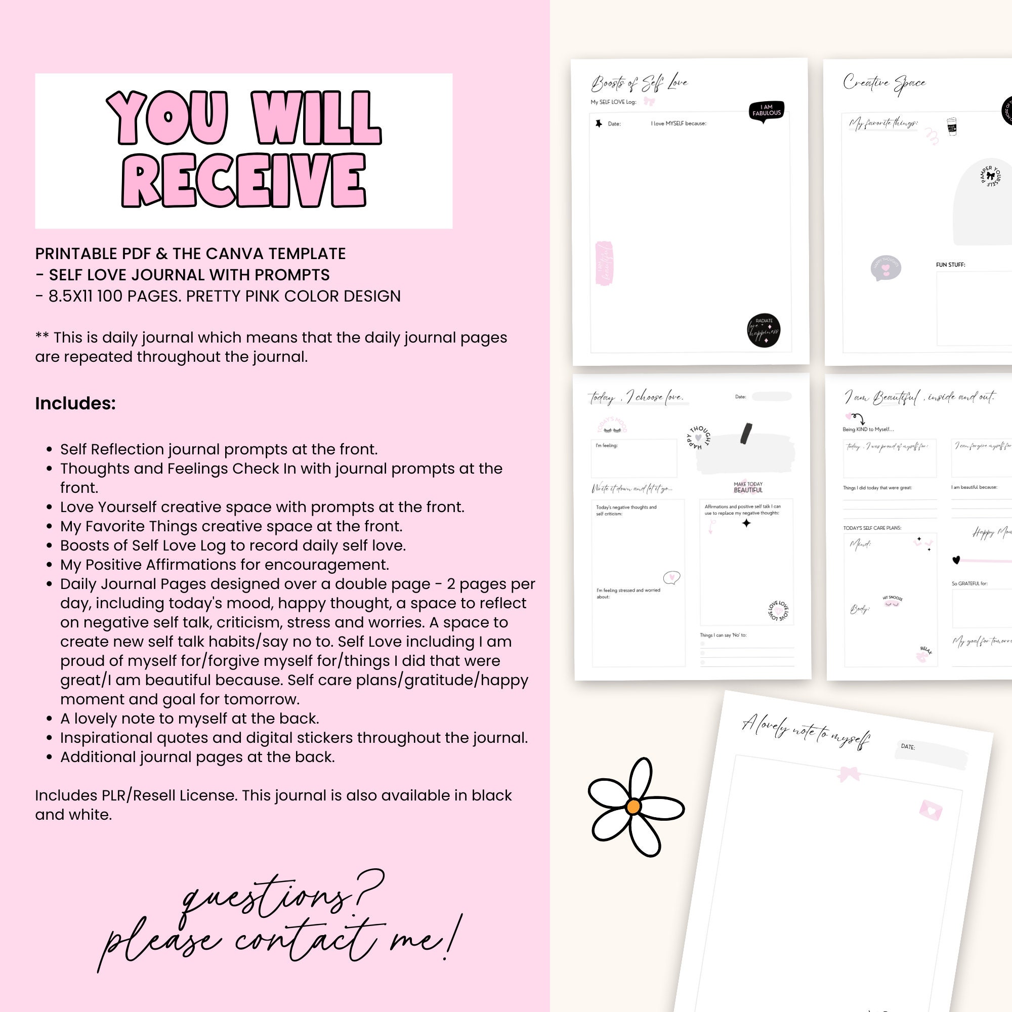 Self Love Journal Printable, PLR Resell, Self Esteem Worksheet, Guided ...