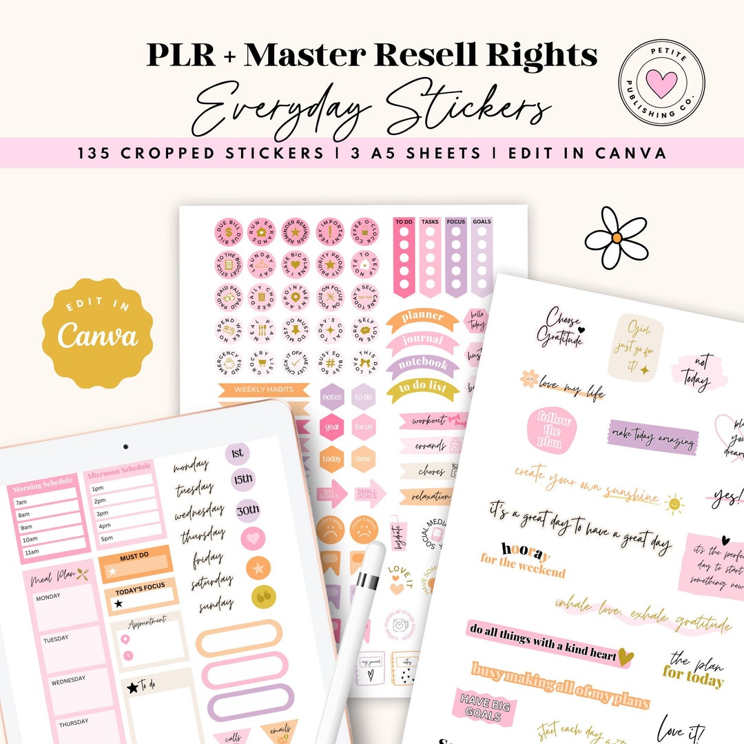 Everyday Digital Stickers, PLR Master Resell Rights, Canva Template ...