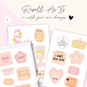 Positive Affirmation Sticker Pack, PLR Resell, PNG Quotes, Kindness ...