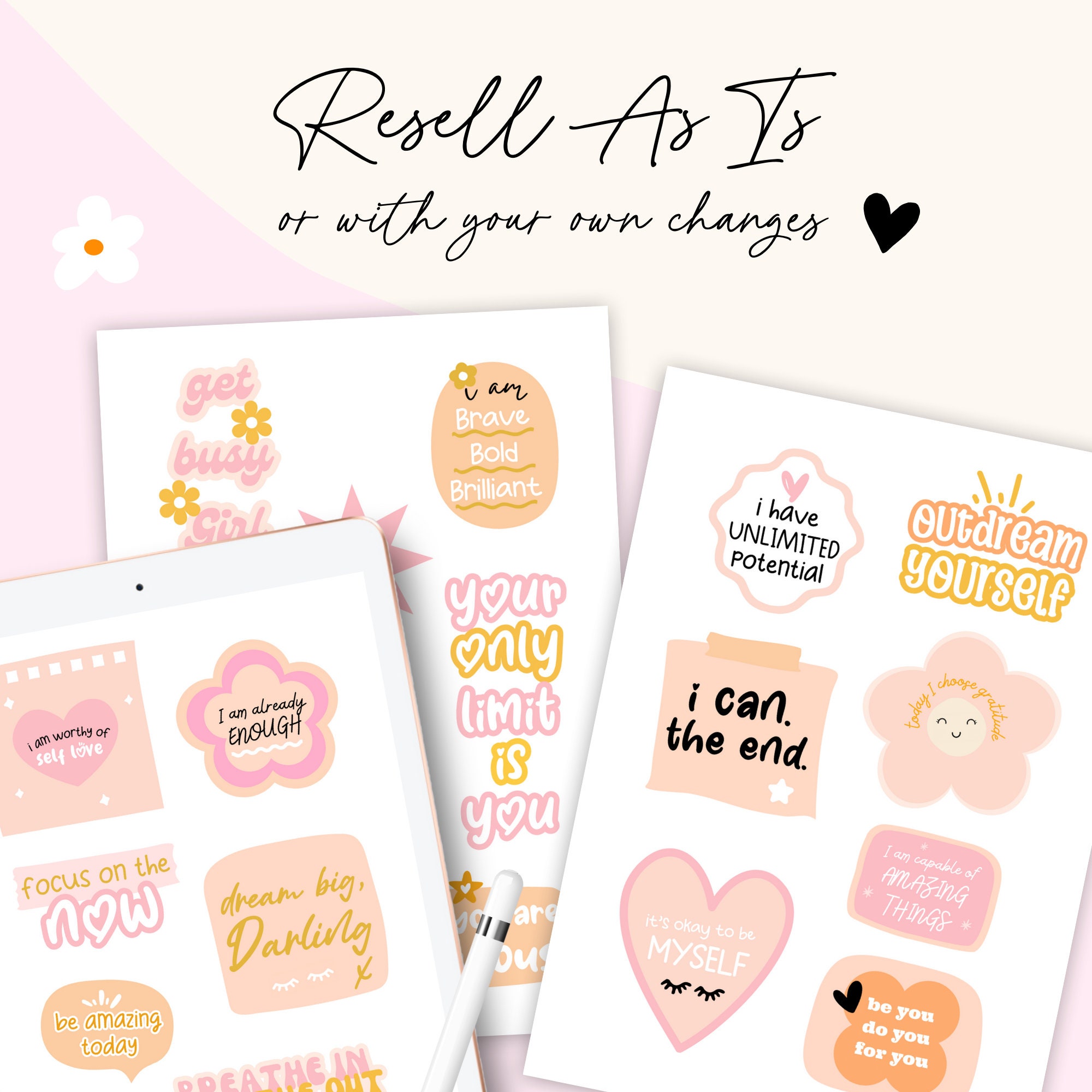 Positive Affirmation Sticker Pack, PLR Resell, PNG Quotes, Kindness ...