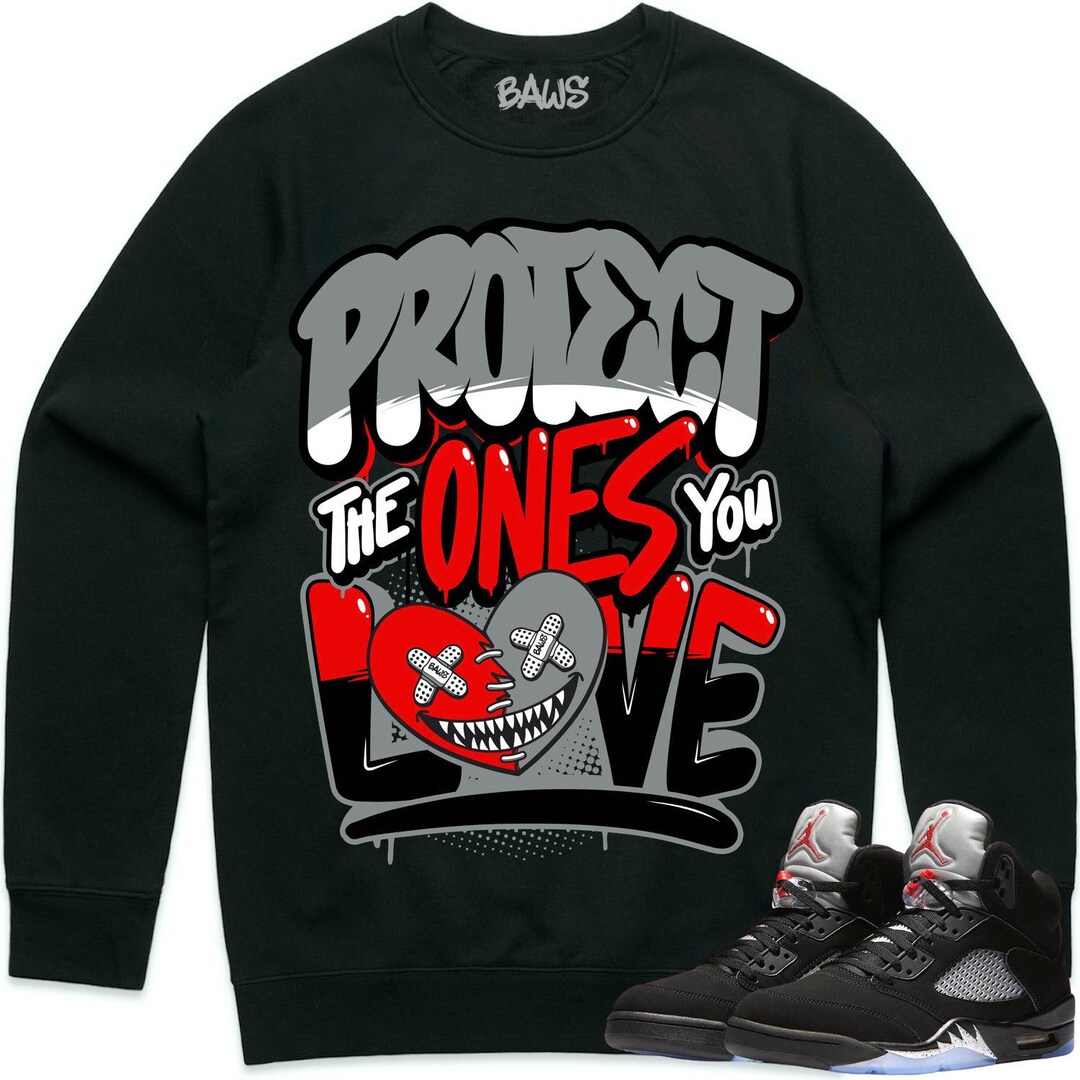 Black Metallic 5s Sweater to Match Jordan 5 Sneaker Tees Protect Baws ...