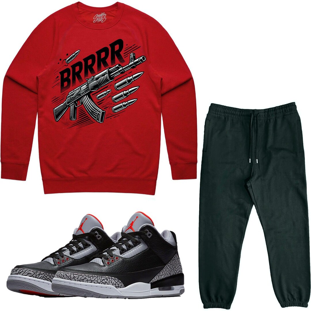 Jordan Black Cement 3s Sneaker Outfit Sweater & Jogger Sweat Suit Brrr ...