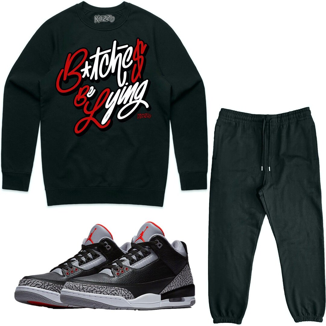 Jordan Black Cement 3s Sneaker Outfit Sweater & Jogger Sweat Suit BBL ...