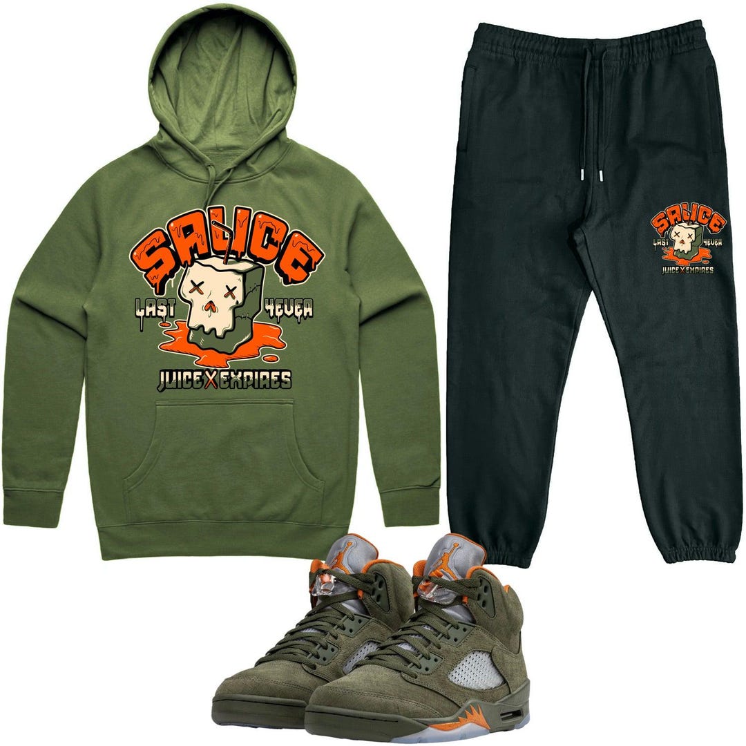 Jordan 5 Olive 5s Sneaker Outfit Hoodie & Jogger Set CELADON SAUCE - Etsy