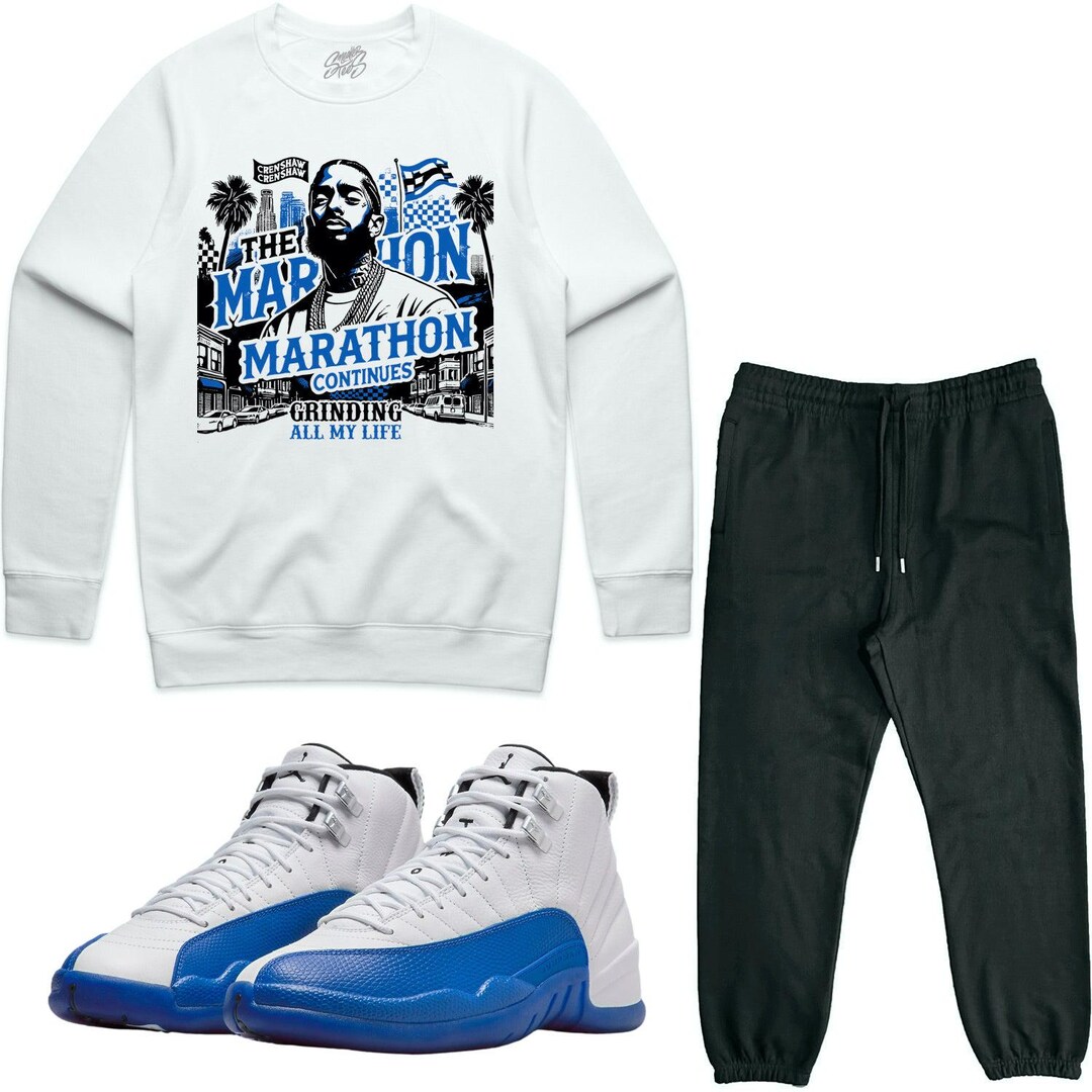 Blueberry 12s Sneaker Outfit Jordan Match Sweater & Jogger Sweat Suit ...