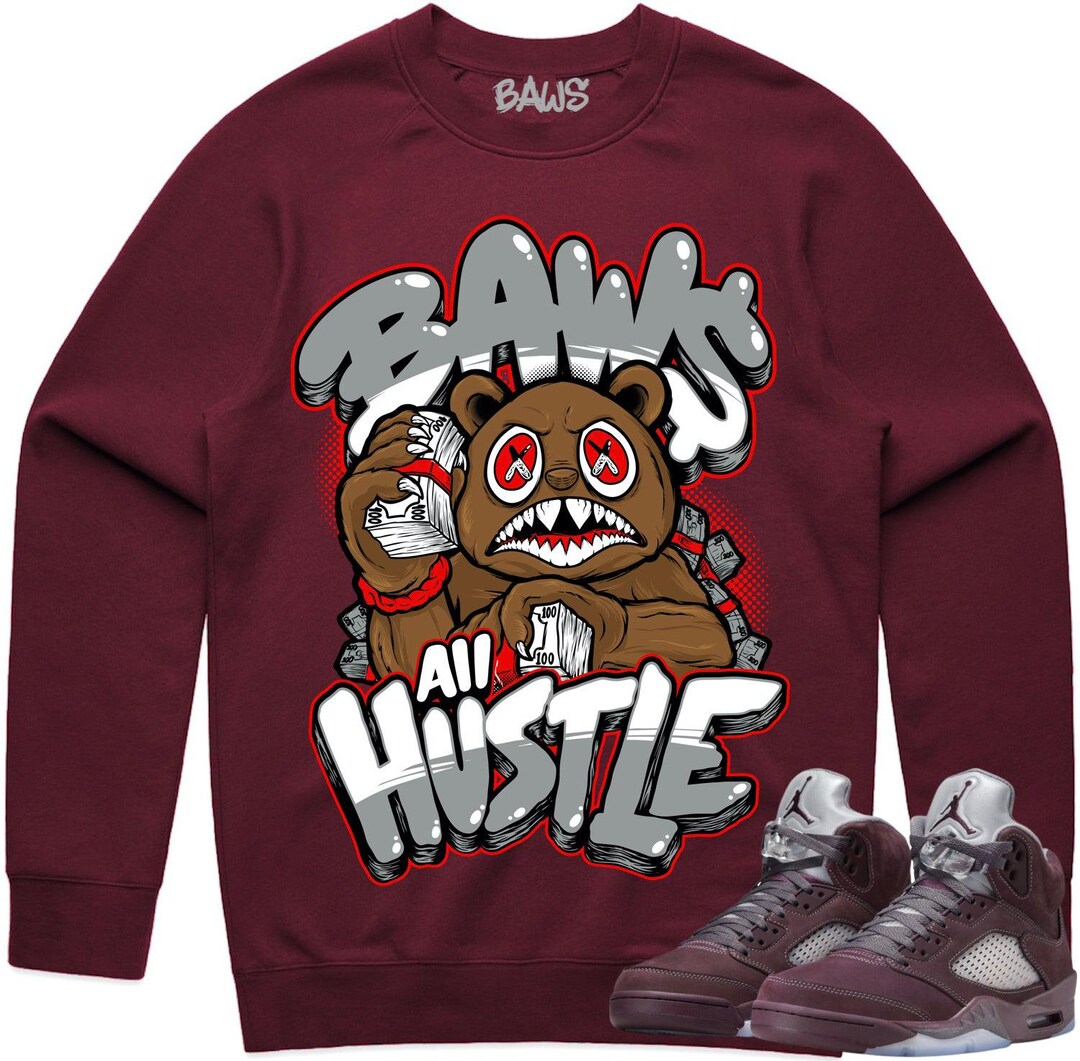 Burgundy 5s Sweater to Match Jordan 5 Sweatshirt Hustle Baws - Etsy