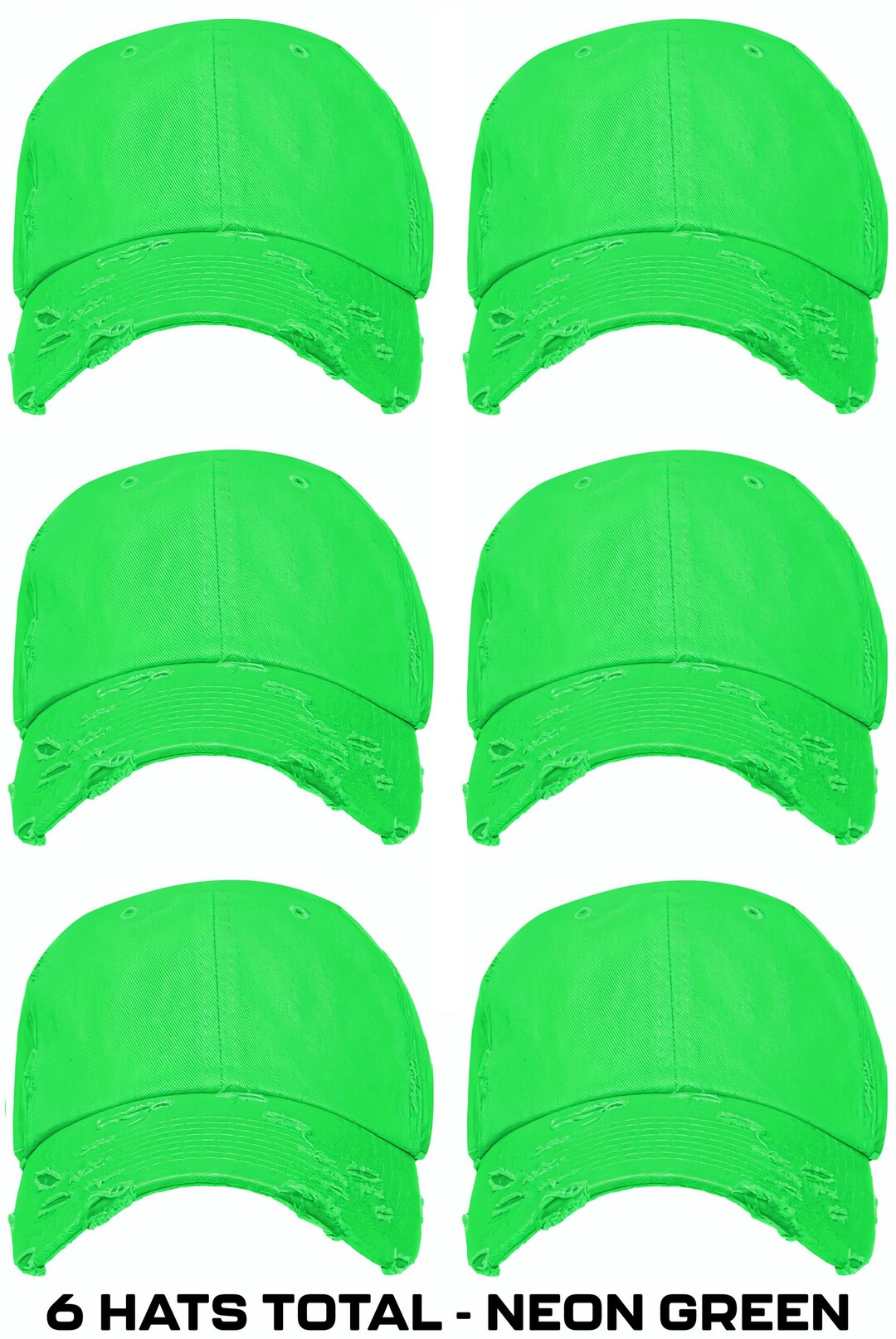 6 PIECES Neon Green Blank Hats Dad Hat Baseball Cap Distressed Blank ...